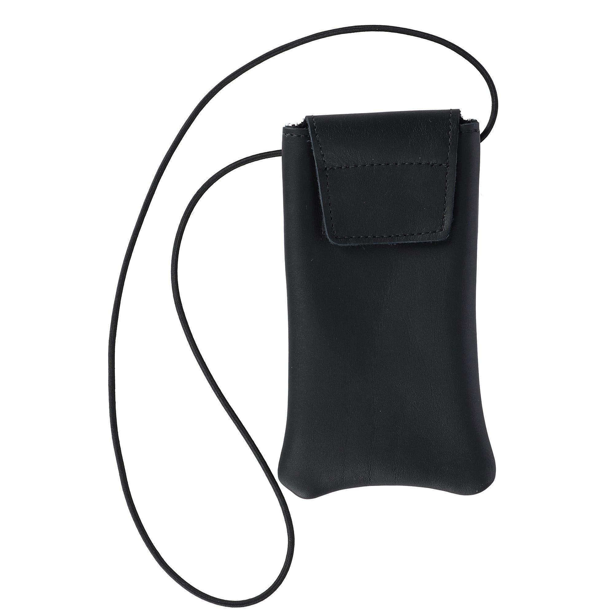 Boston Leather Solid Leather Eyeglass Case with Neck String, Black ...